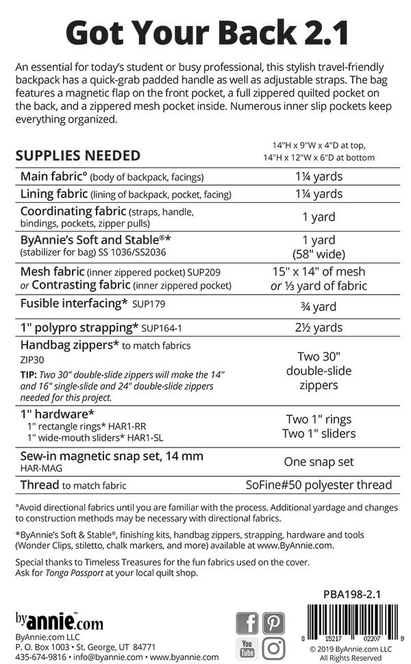 Got Your Back 2.1 Bag Supply Kit – Lamb and Loom Fabrics